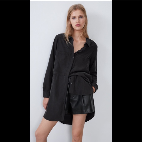 Zara | Tops | Zara Modal Black Asymmetrical Oversize Tunic Button Down ...